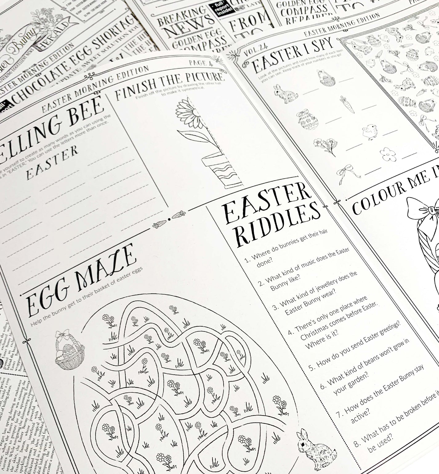Easter Newspaper Activity Booklet – Black Bow Studio