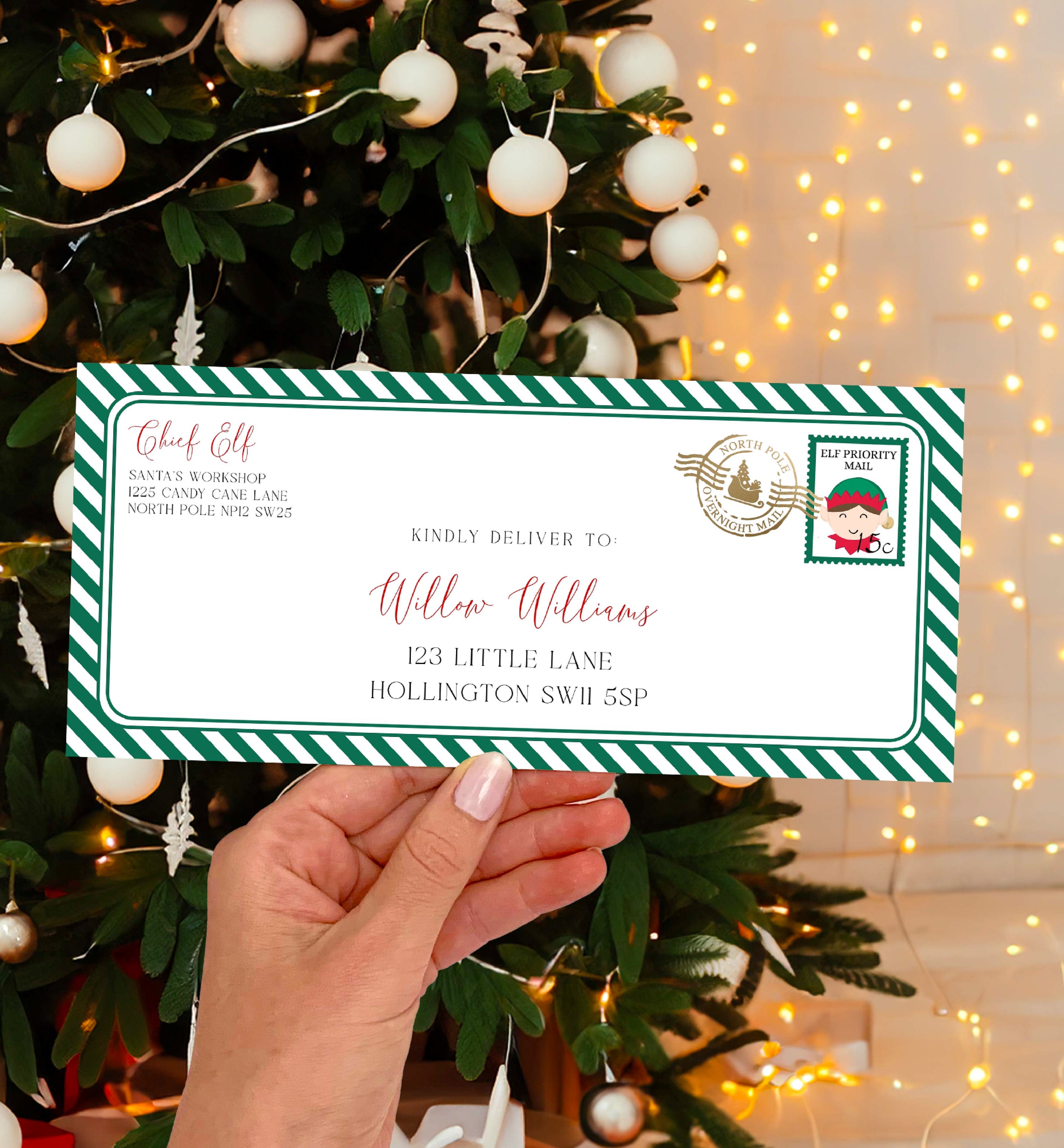 Santa's Workshop Green | Printable Elf Christmas Envelope Template ...