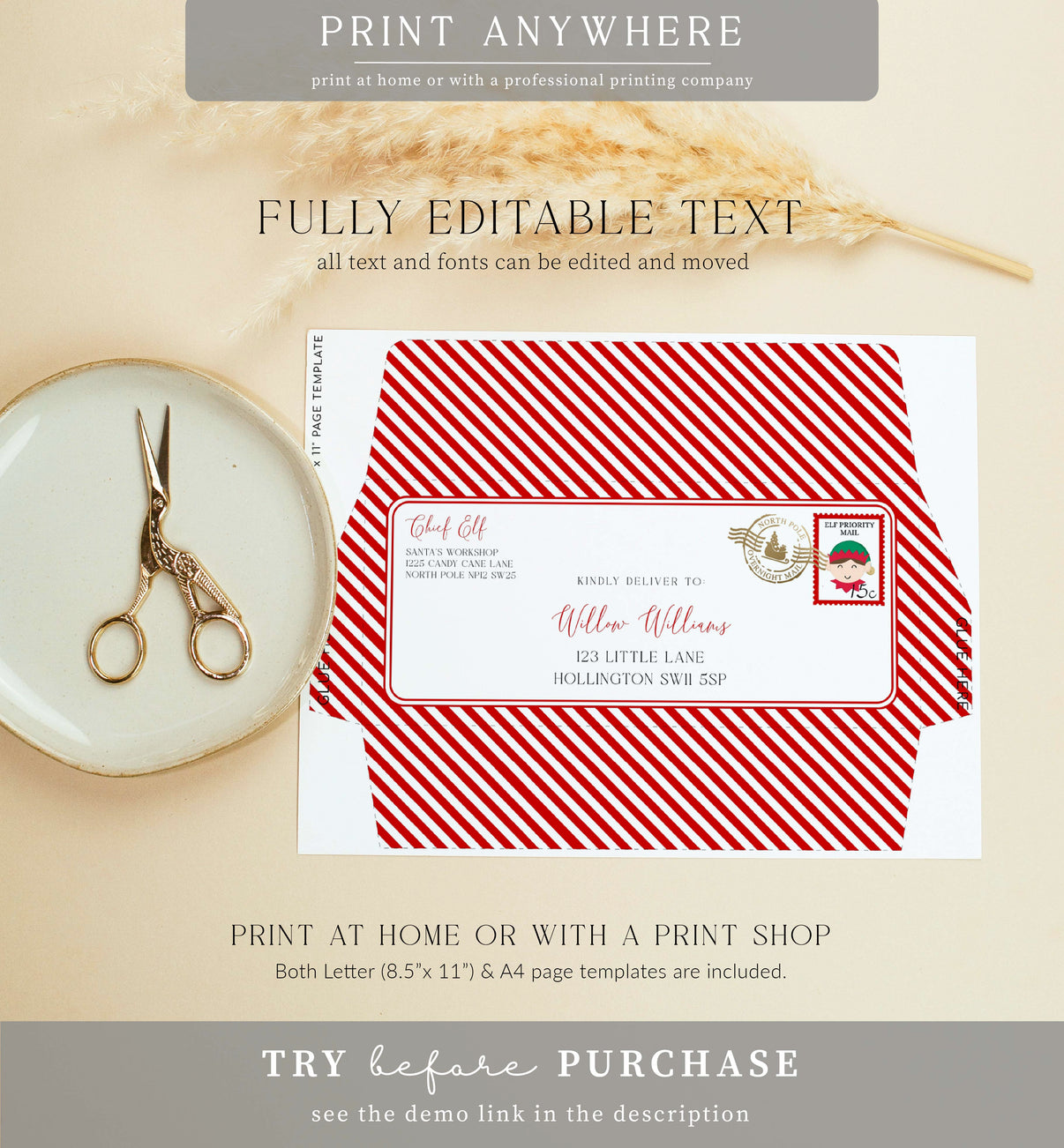 Santa's Workshop Red | Printable Elf Christmas Envelope Template ...