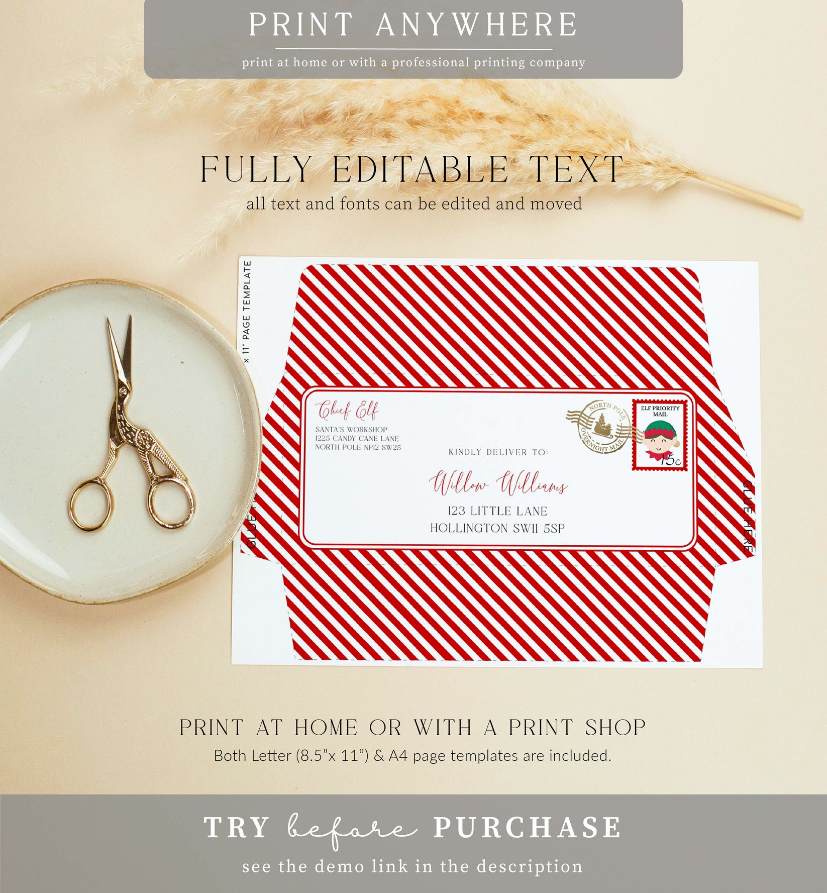Santa's Workshop Red | Printable Elf Christmas Envelope Template ...