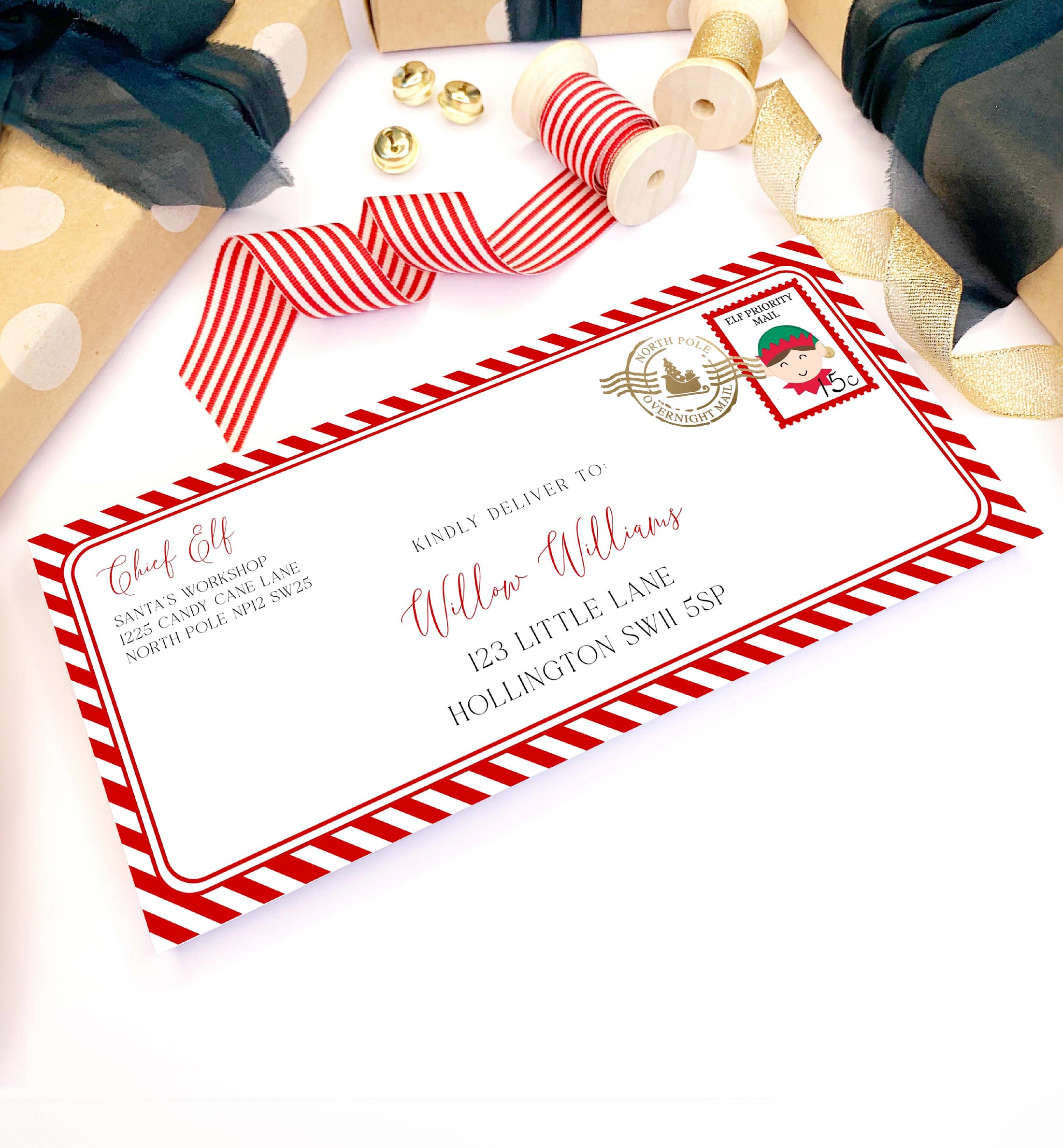 Santa's Workshop Red | Printable Elf Christmas Envelope Template ...