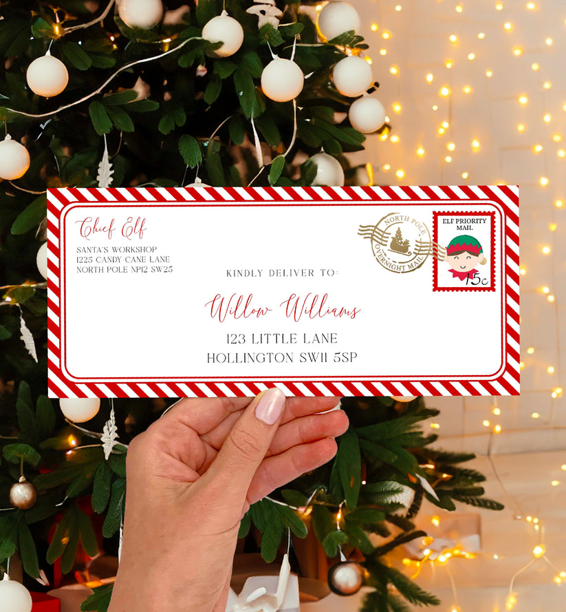 Santa's Workshop Red | Printable Elf Christmas Envelope Template ...