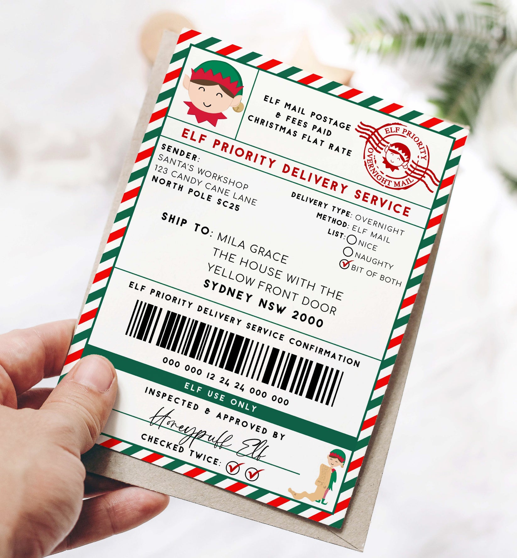 Santa's Workshop Red Green | Printable Elf Christmas Shipping Label Te ...