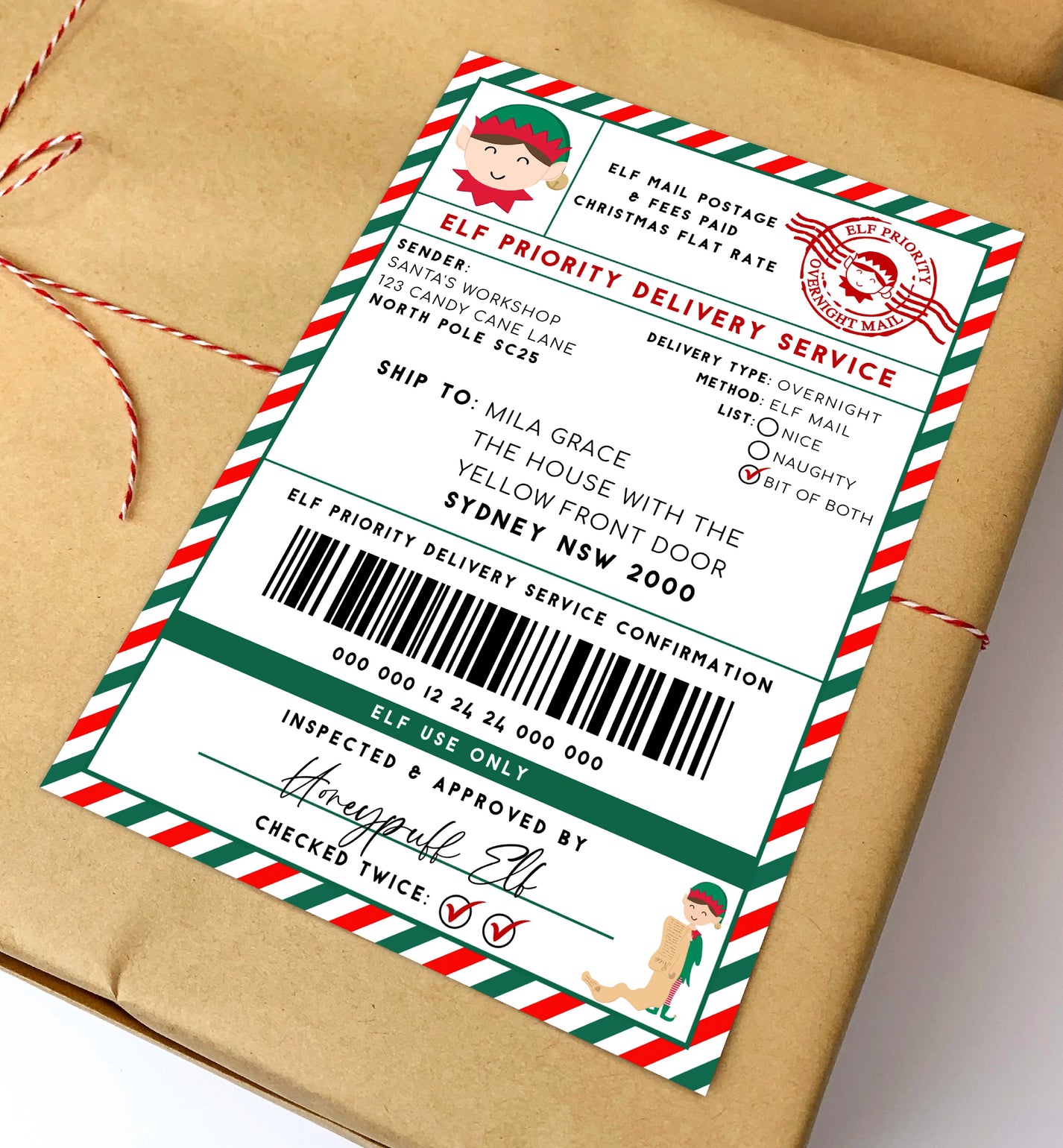 Santa's Workshop Red Green | Printable Elf Christmas Shipping Label Te ...