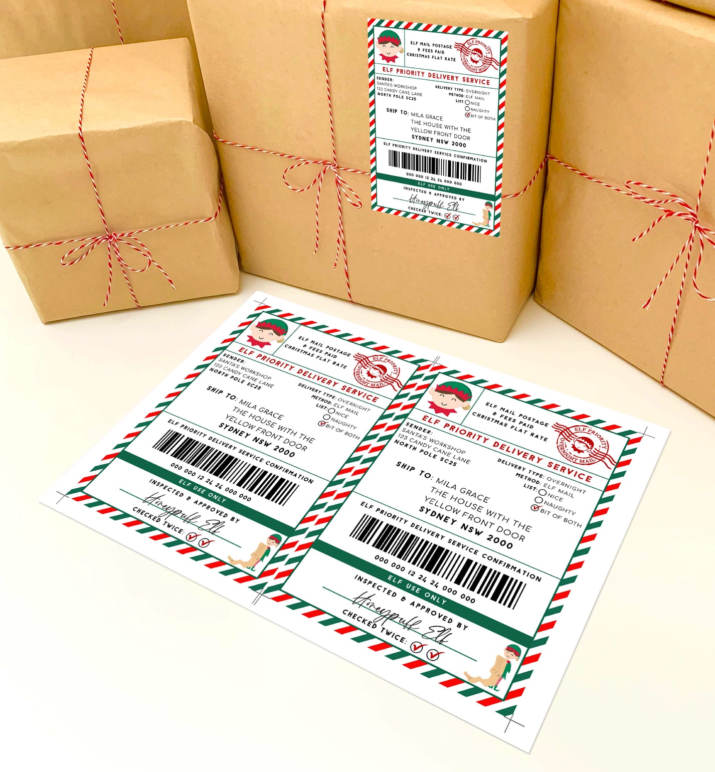 Santa's Workshop Red Green | Printable Elf Christmas Shipping Label Te ...