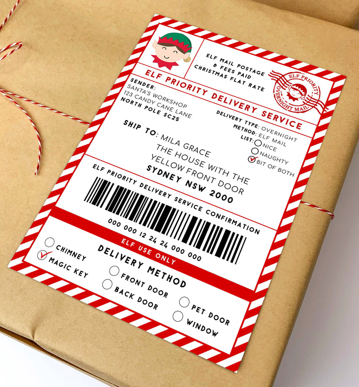 Santa's Workshop Red | Printable Elf Christmas Shipping Label Template ...