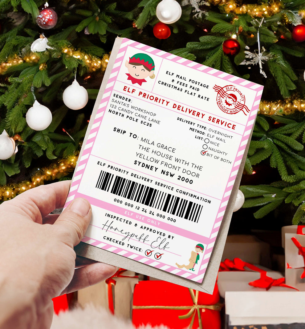 Santa's Workshop Pink | Printable Elf Christmas Shipping Label Templat ...