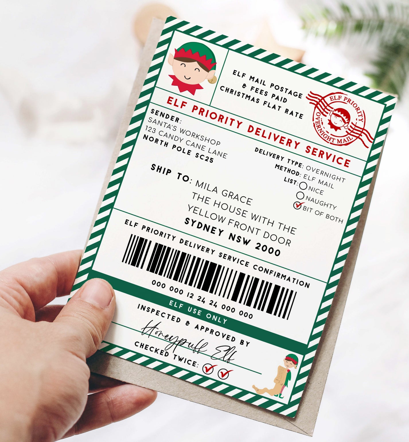 Santa's Workshop Green | Printable Elf Christmas Shipping Label Templa ...