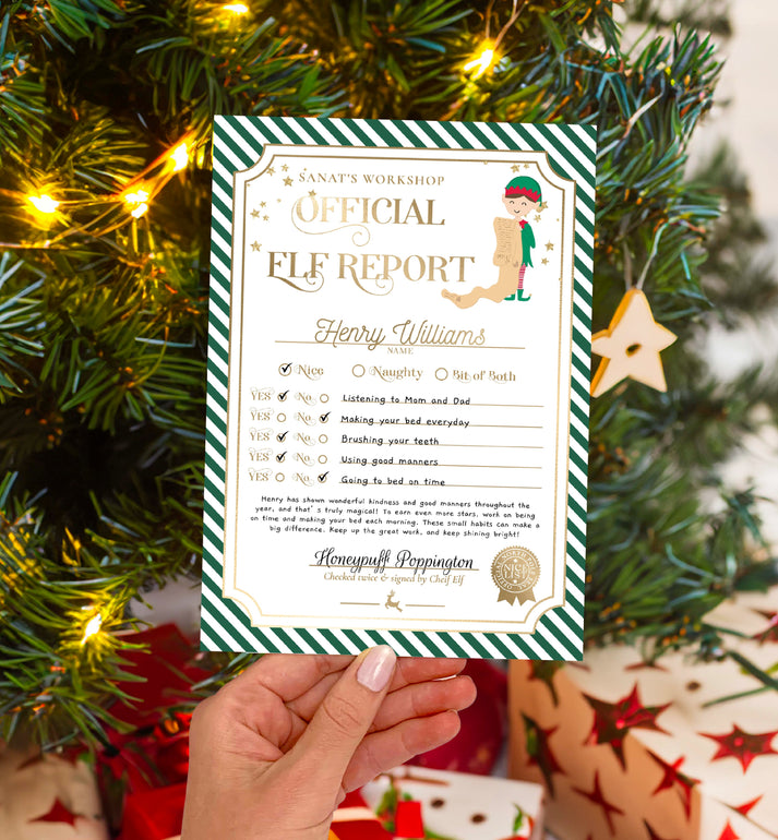 Santa's Workshop Green | Printable Christmas Elf Report Card Template ...