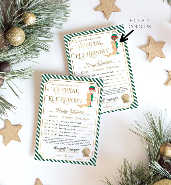 Santa's Workshop Green | Printable Christmas Elf Report Card Template ...