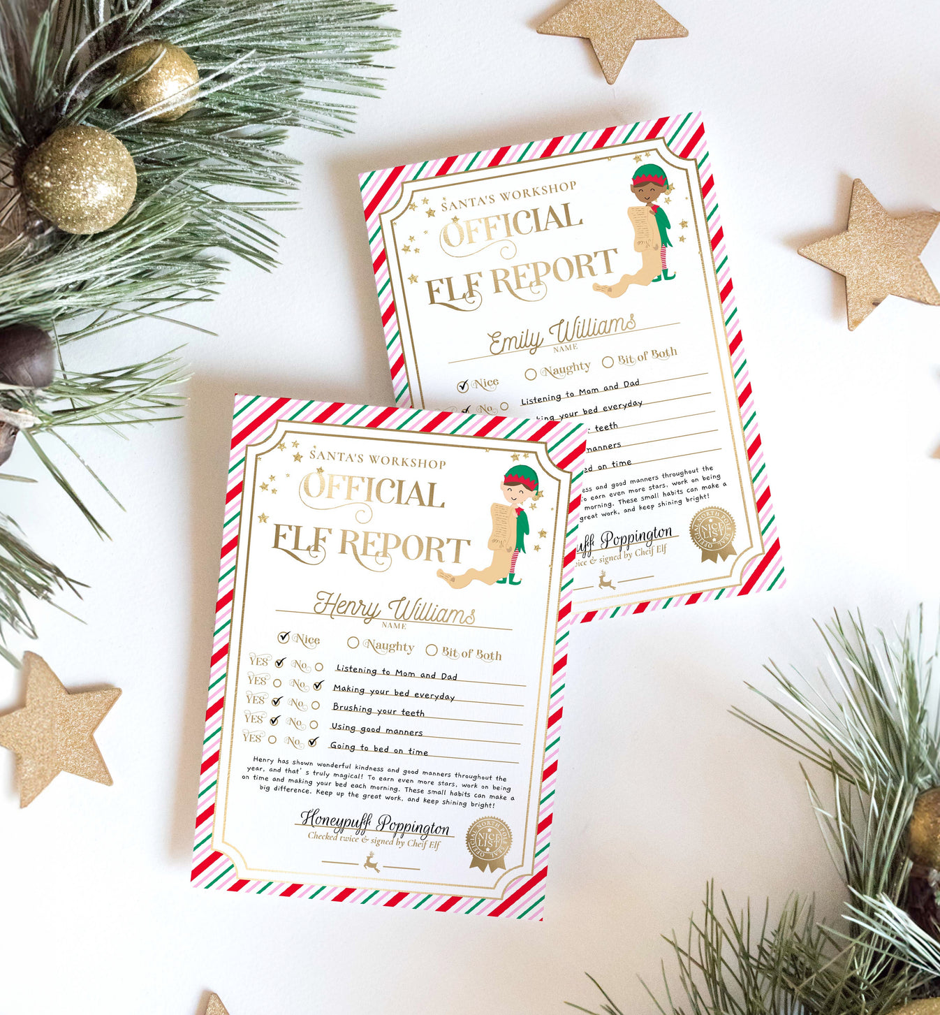 Santa's Workshop Pink Multi | Printable Christmas Elf Report Card Temp ...
