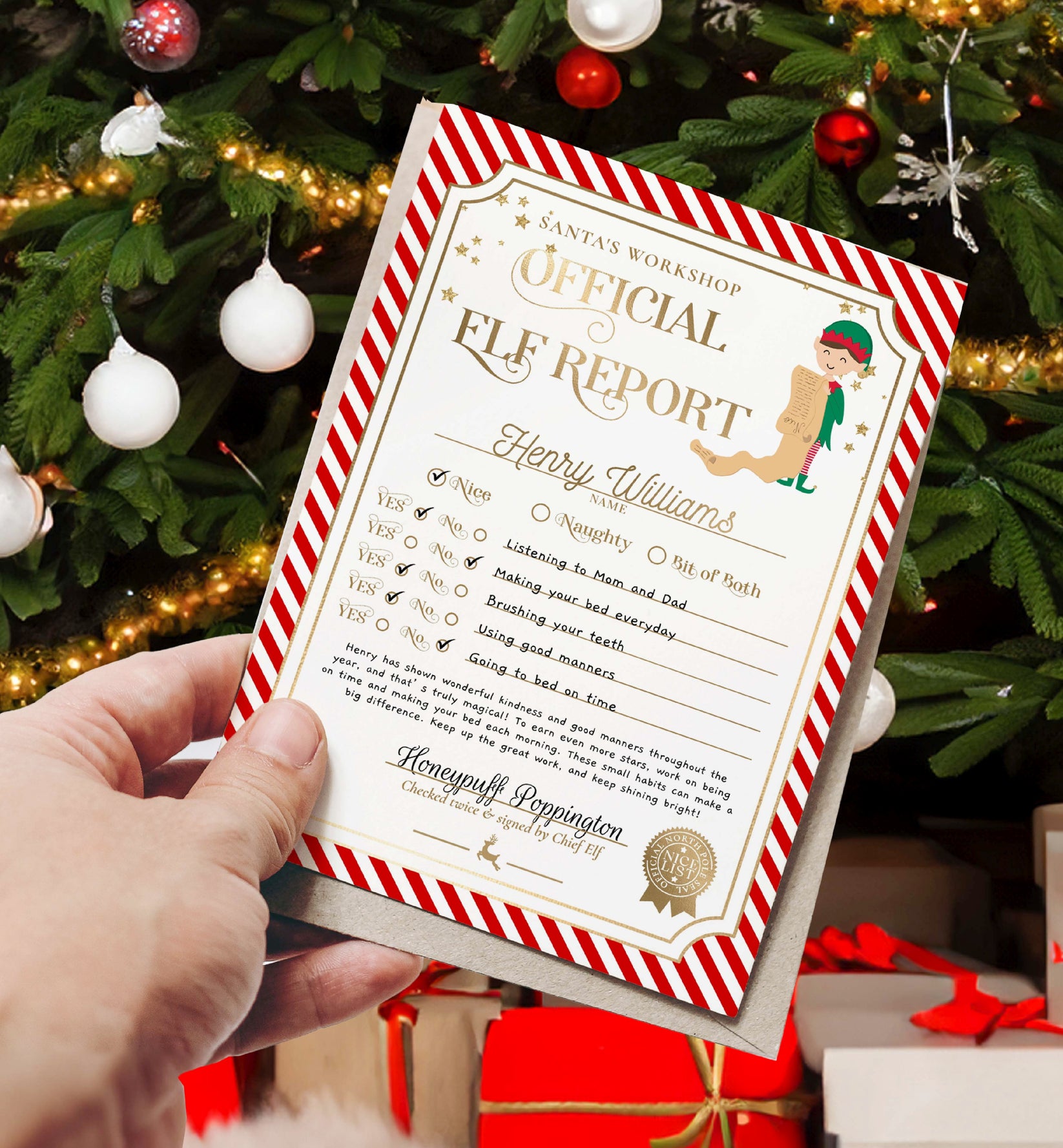 Santa's Workshop Red | Printable Christmas Elf Report Card Template ...