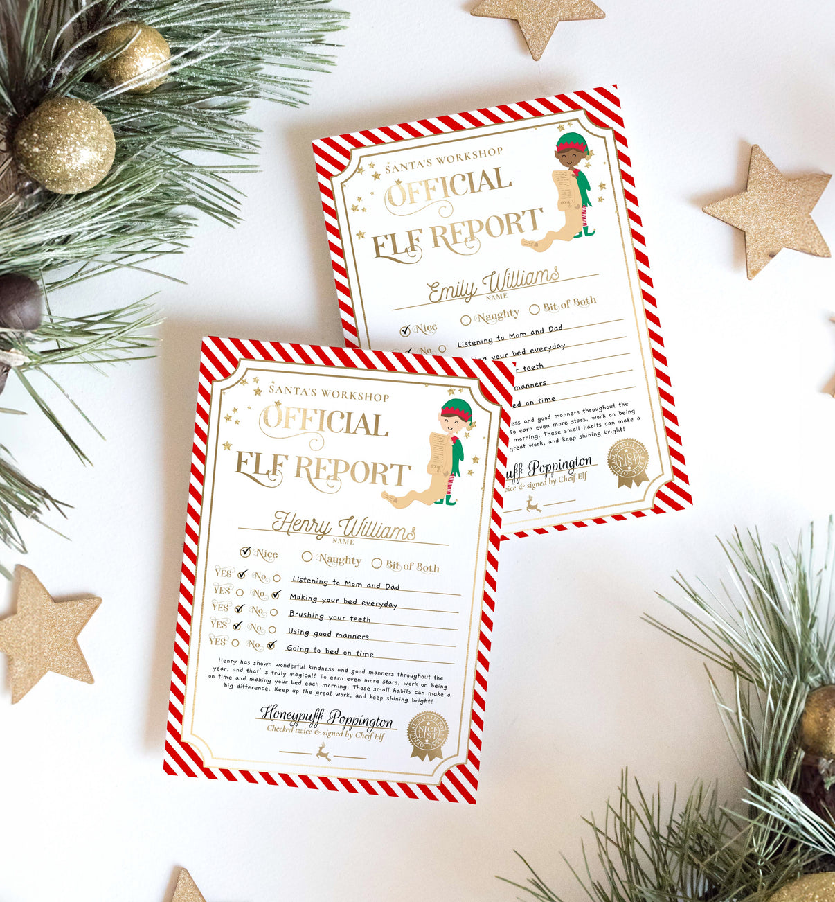 Santa's Workshop Red | Printable Christmas Elf Report Card Template ...