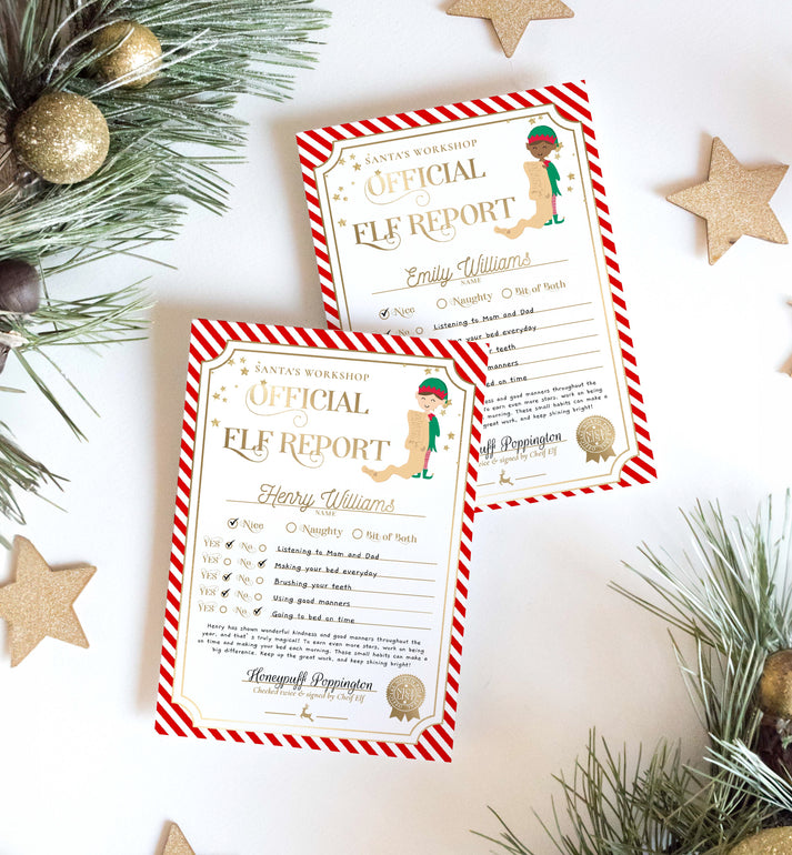 Santa's Workshop Red | Printable Christmas Elf Report Card Template ...