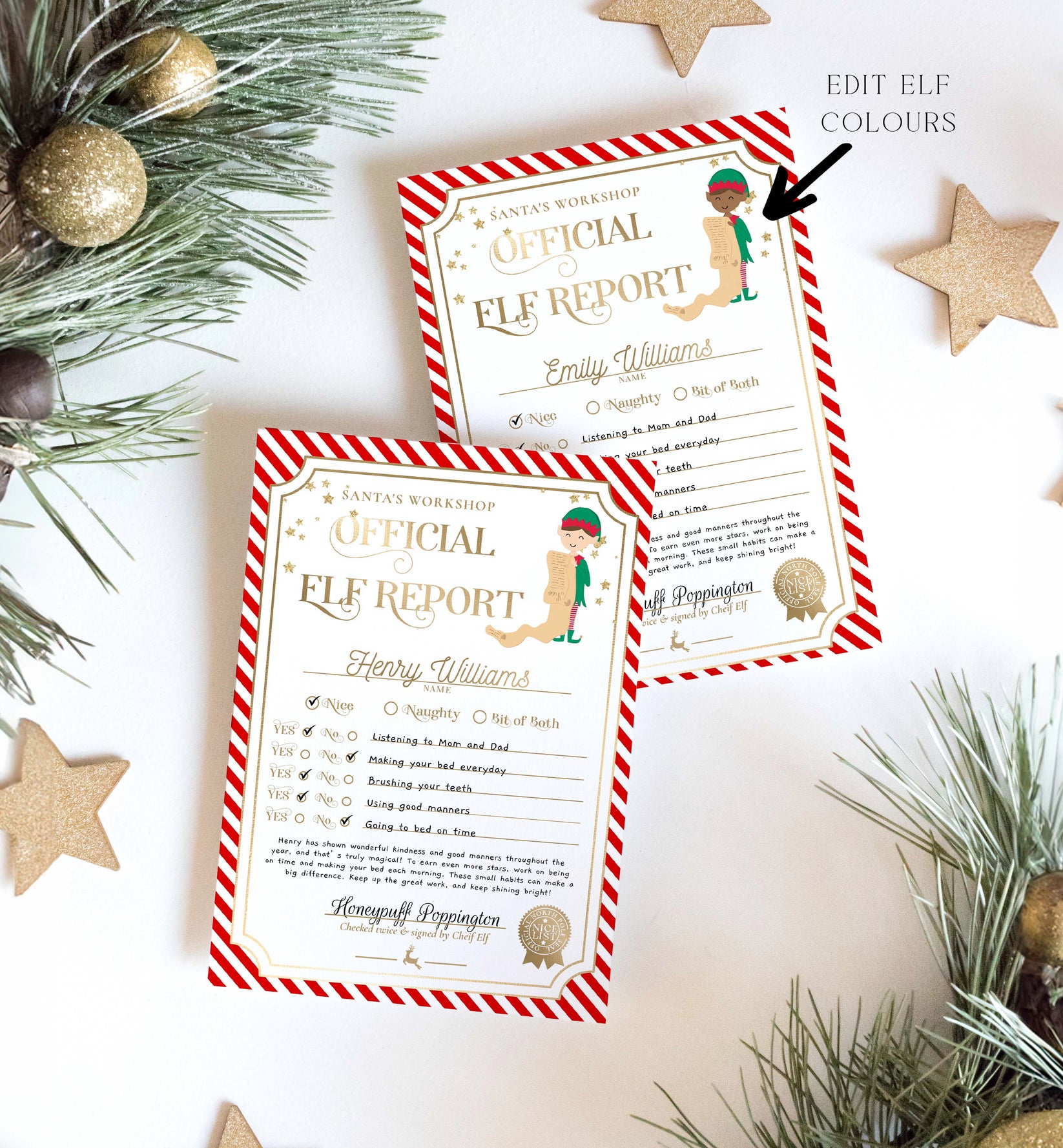 Santa's Workshop Red | Printable Christmas Elf Report Card Template ...