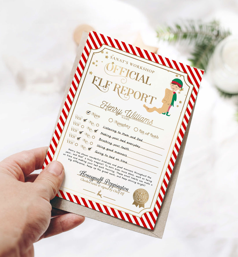 Santa's Workshop Red | Printable Christmas Elf Report Card Template ...