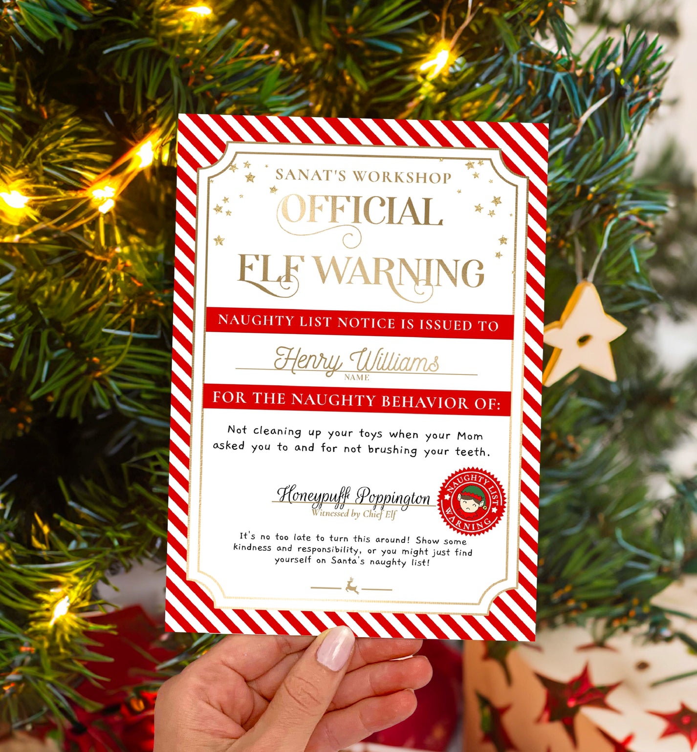 Santa's Workshop Red | Printable Christmas Elf Warning Letter Template ...
