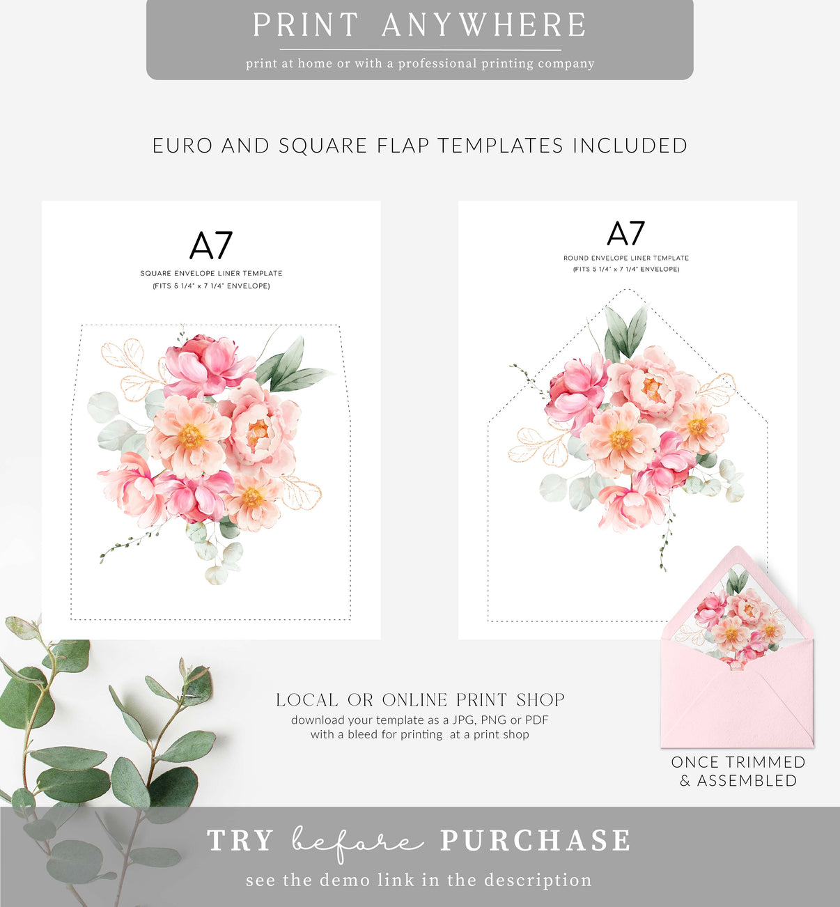 Piper Floral White | Printable Envelope Liner Template – Black Bow Studio