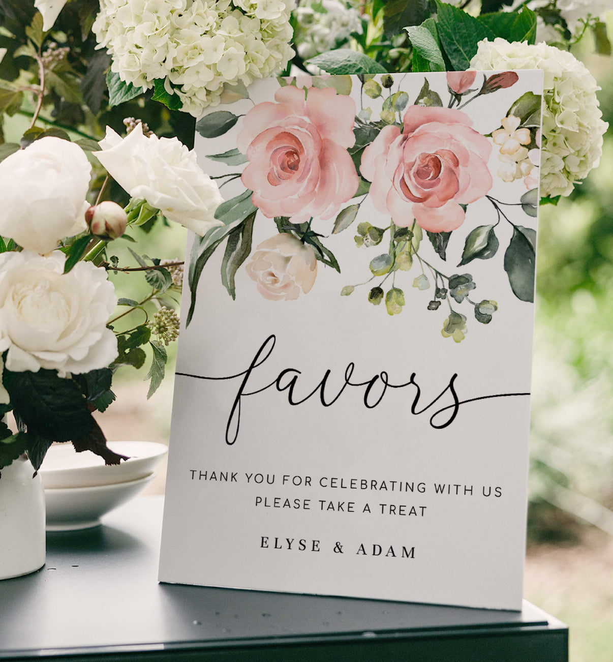 Darcy Floral Pink | Printable Favours Sign Template – Black Bow Studio