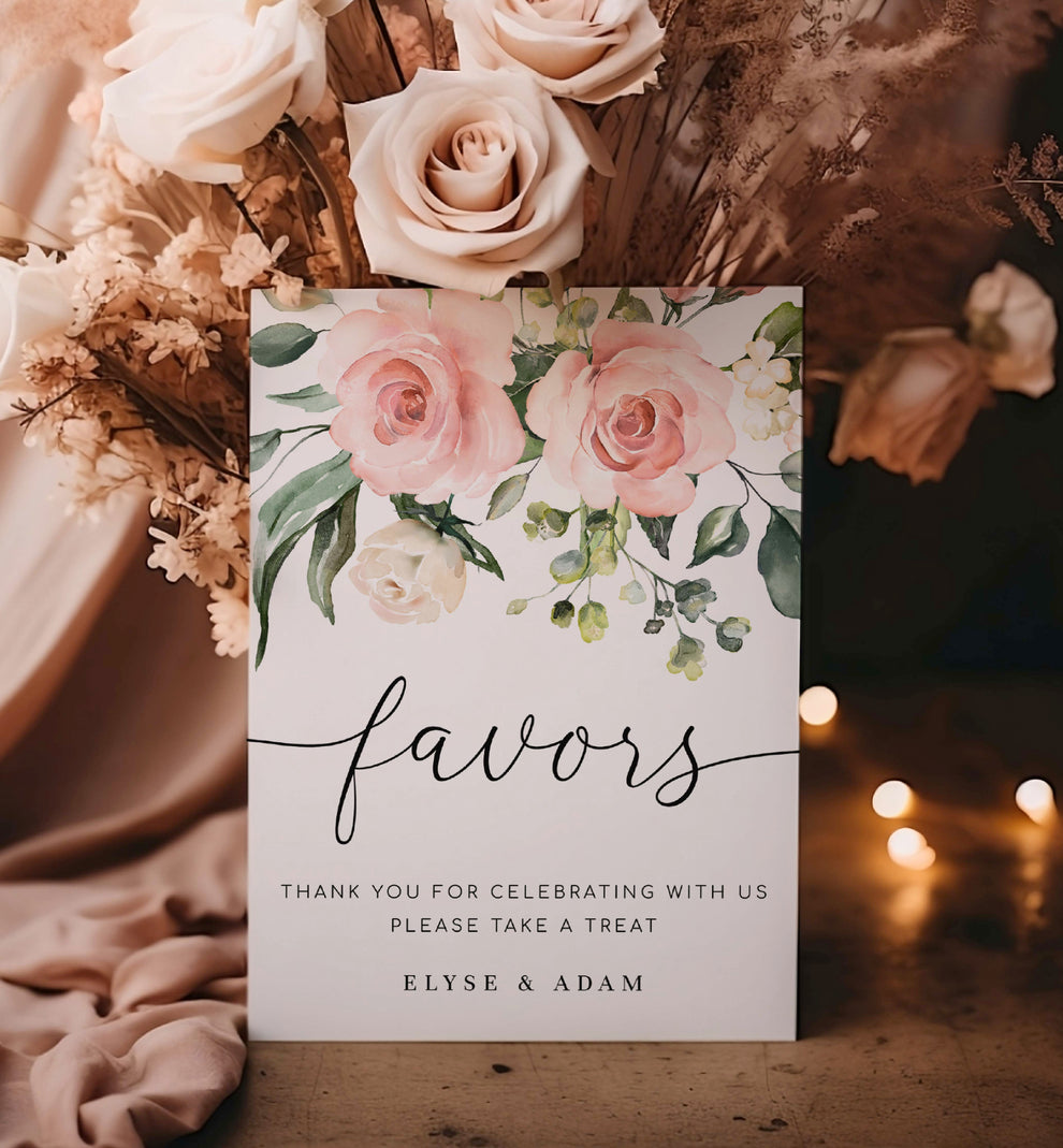 Darcy Floral Pink | Printable Favours Sign Template – Black Bow Studio