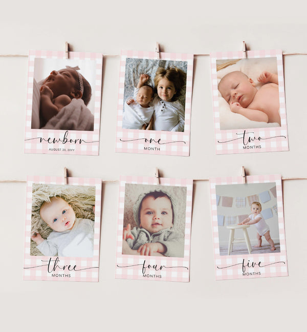 Gingham Pink | Printable My First Year Photo Timeline Banner Template ...