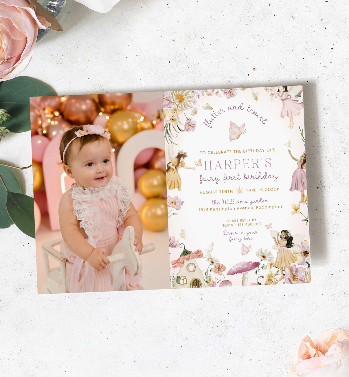 Fairy Multi | Printable First Birthday Photo Invitation Template ...