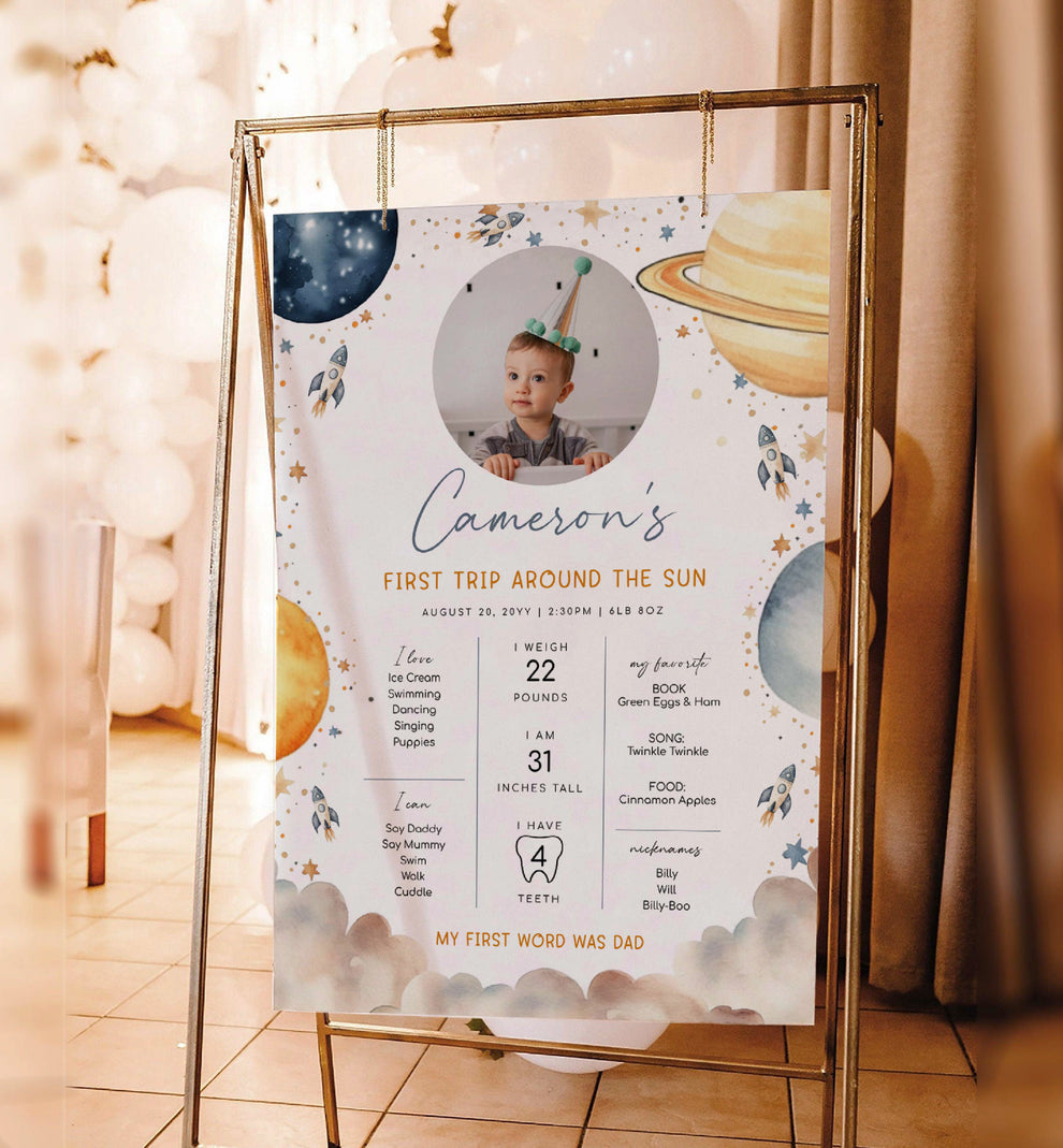 Space | Printable First Birthday Milestone Sign Template – Black Bow Studio