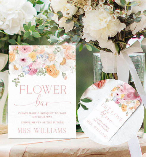 Millie Floral White | Printable Flower Bar Sign Template – Black Bow Studio