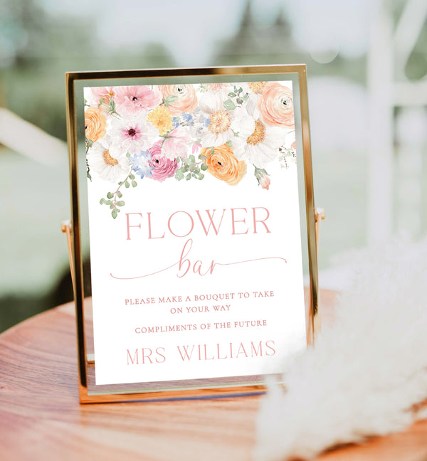 Millie Floral White | Printable Flower Bar Sign Template – Black Bow Studio