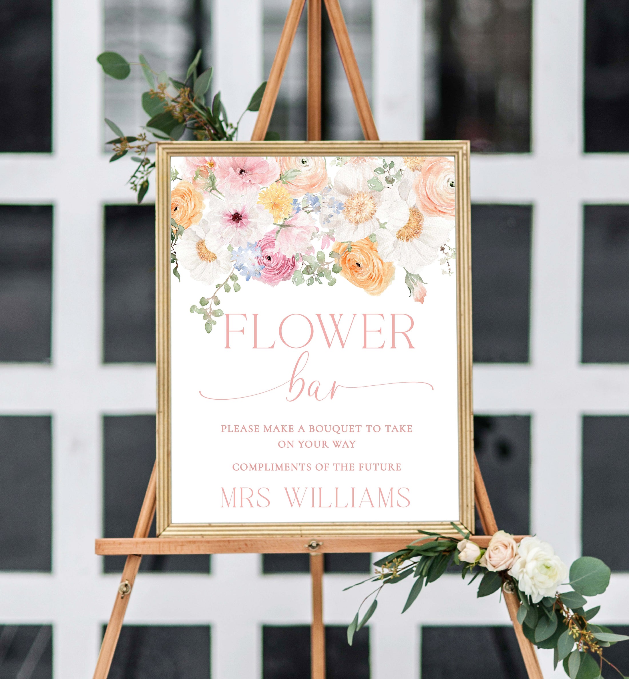 Millie Floral White | Printable Flower Bar Sign Template – Black Bow Studio
