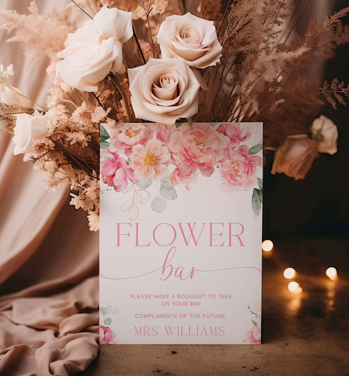 Piper Floral White | Printable Flower Bar Sign and Tag Template – Black ...