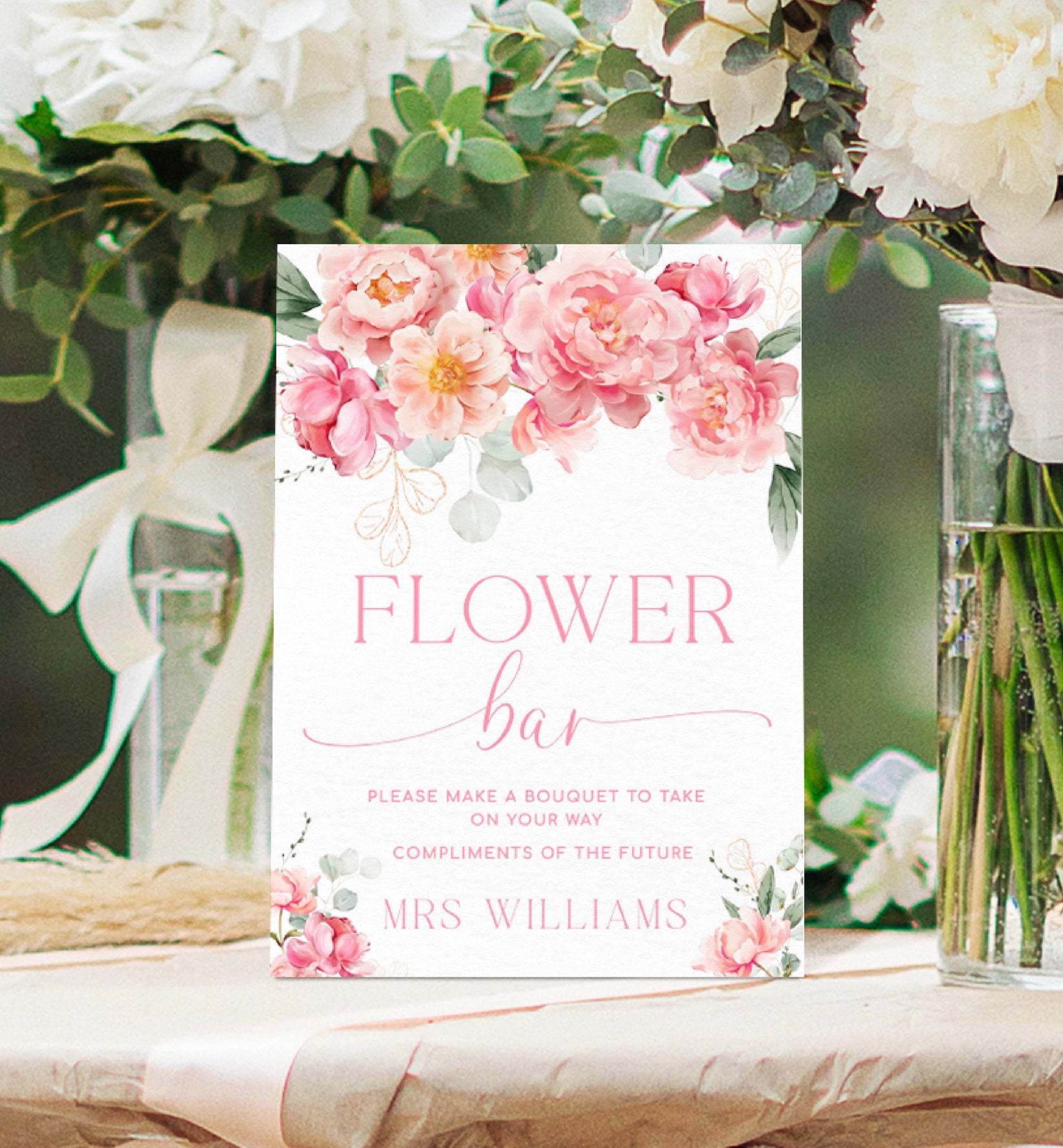 Piper Floral White | Printable Flower Bar Sign and Tag Template – Black ...