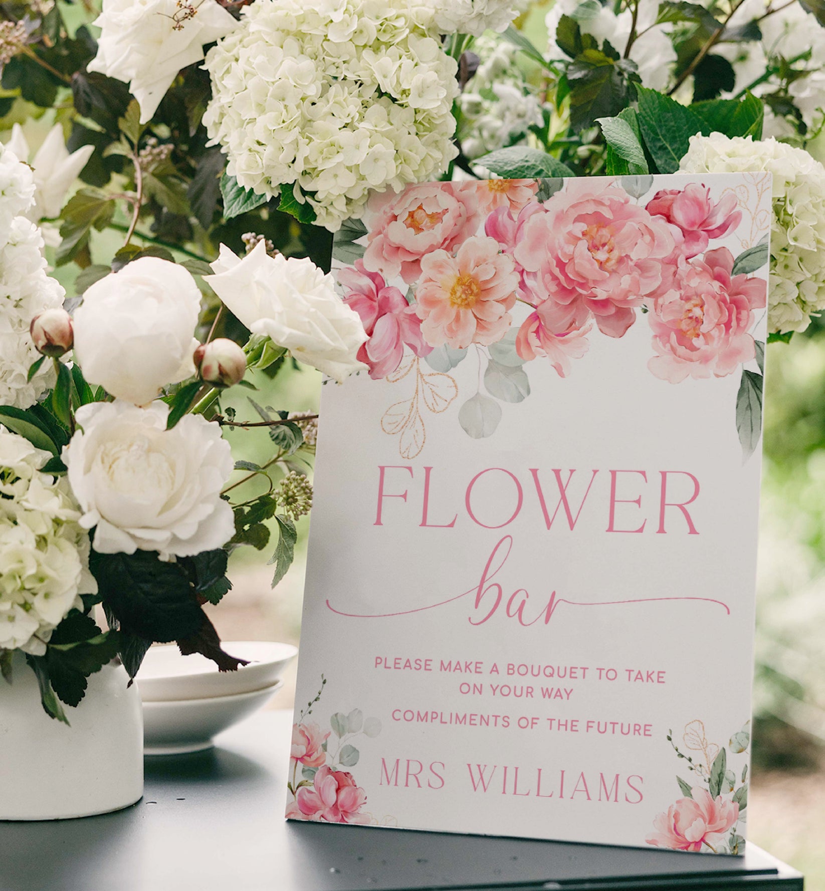Piper Floral White | Printable Flower Bar Sign and Tag Template – Black ...
