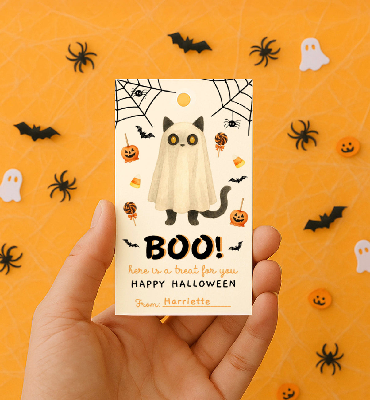 Halloween | Printable Ghost Cat Tag Template – Black Bow Studio