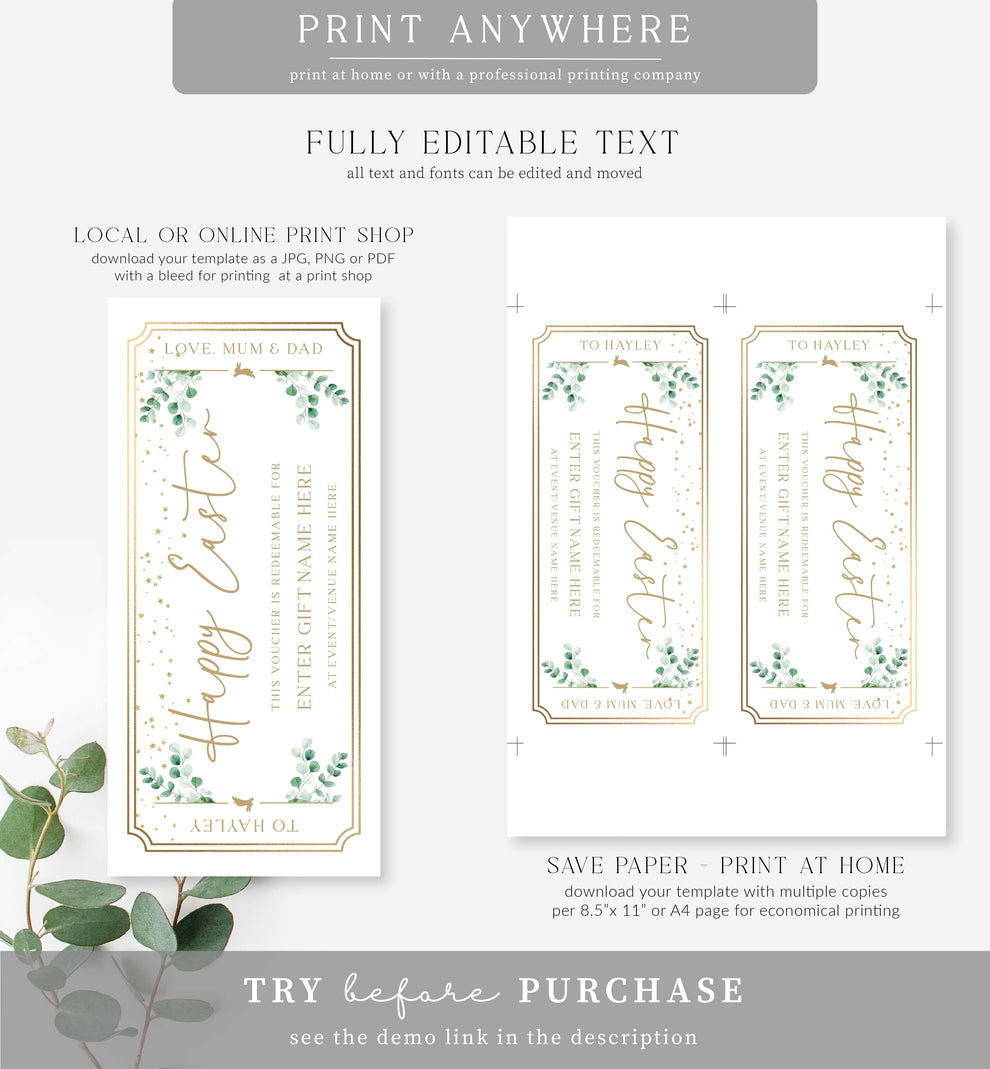 Ferras Green | Printable Easter Custom Gift Voucher Template – Black ...