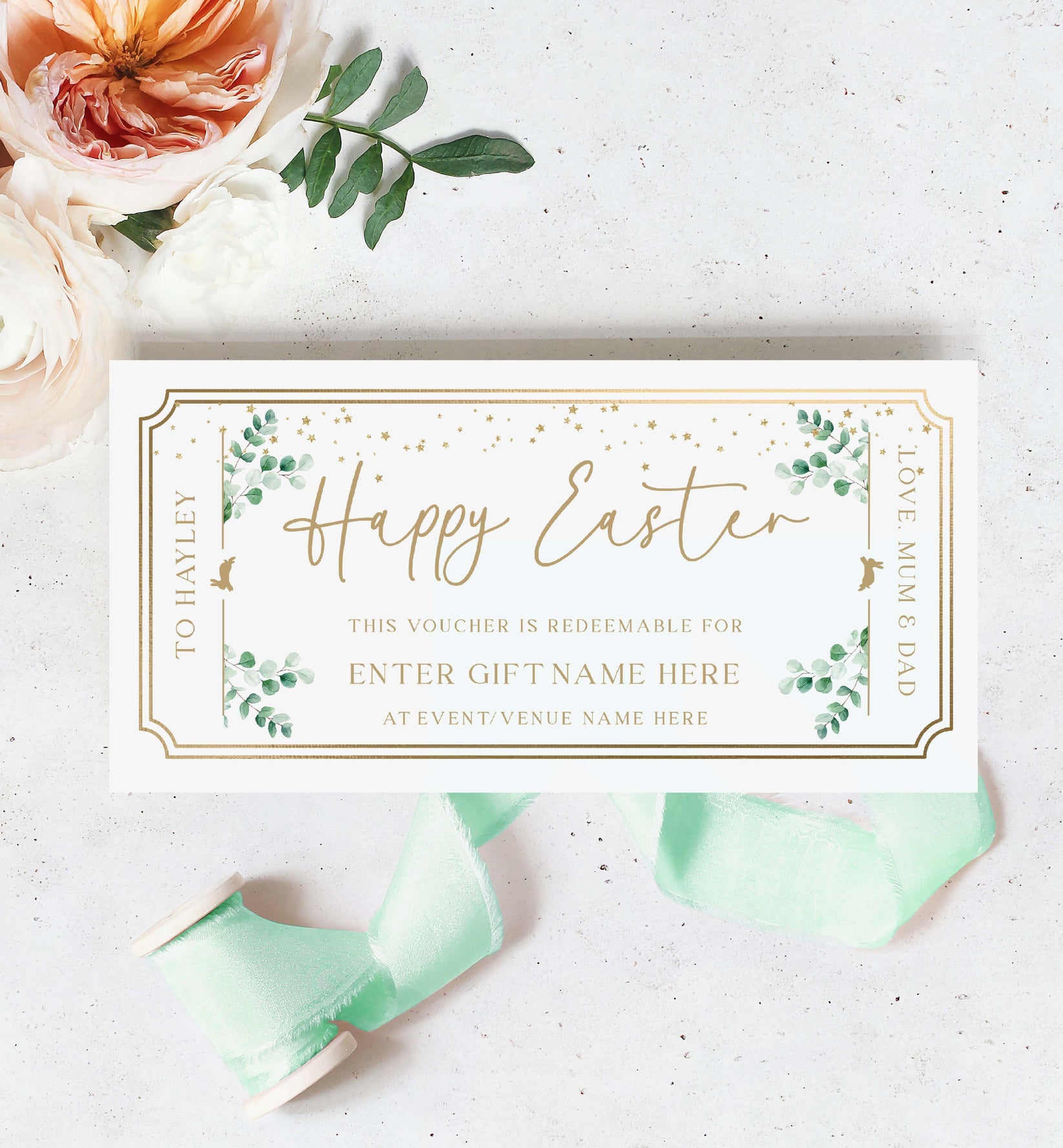 Ferras Green | Printable Easter Custom Gift Voucher Template – Black ...