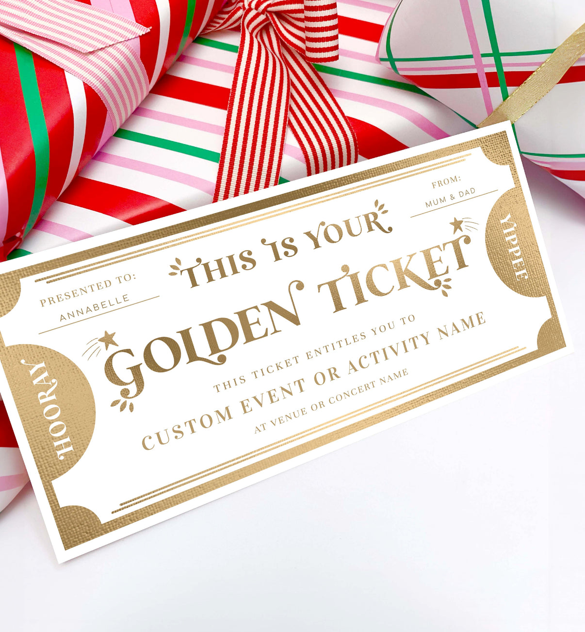 Golden Ticket Gold | Printable Custom Gift Voucher Template – Black Bow ...