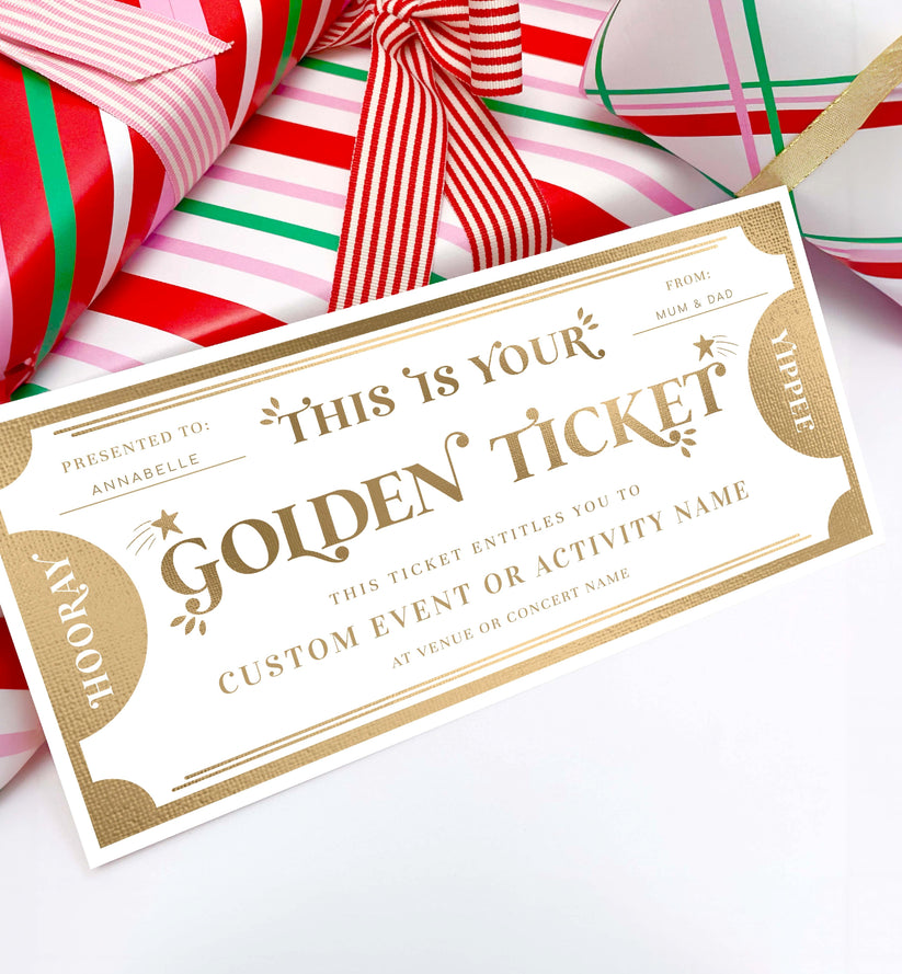 Golden Ticket Gold | Printable Custom Gift Voucher Template – Black Bow ...