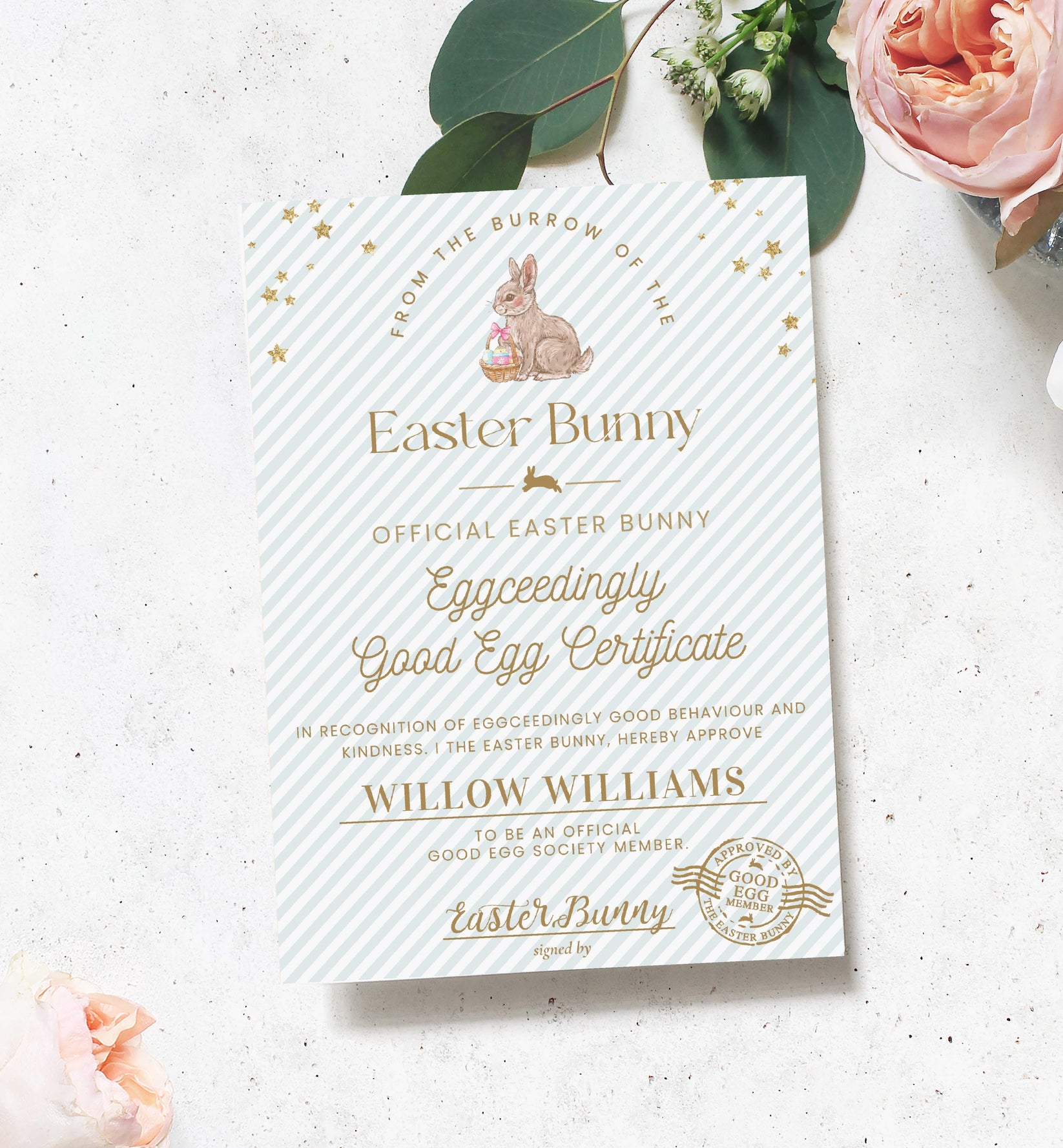 Stripe Egg Blue| Printable Easter Good Egg Certificate Template – Black ...