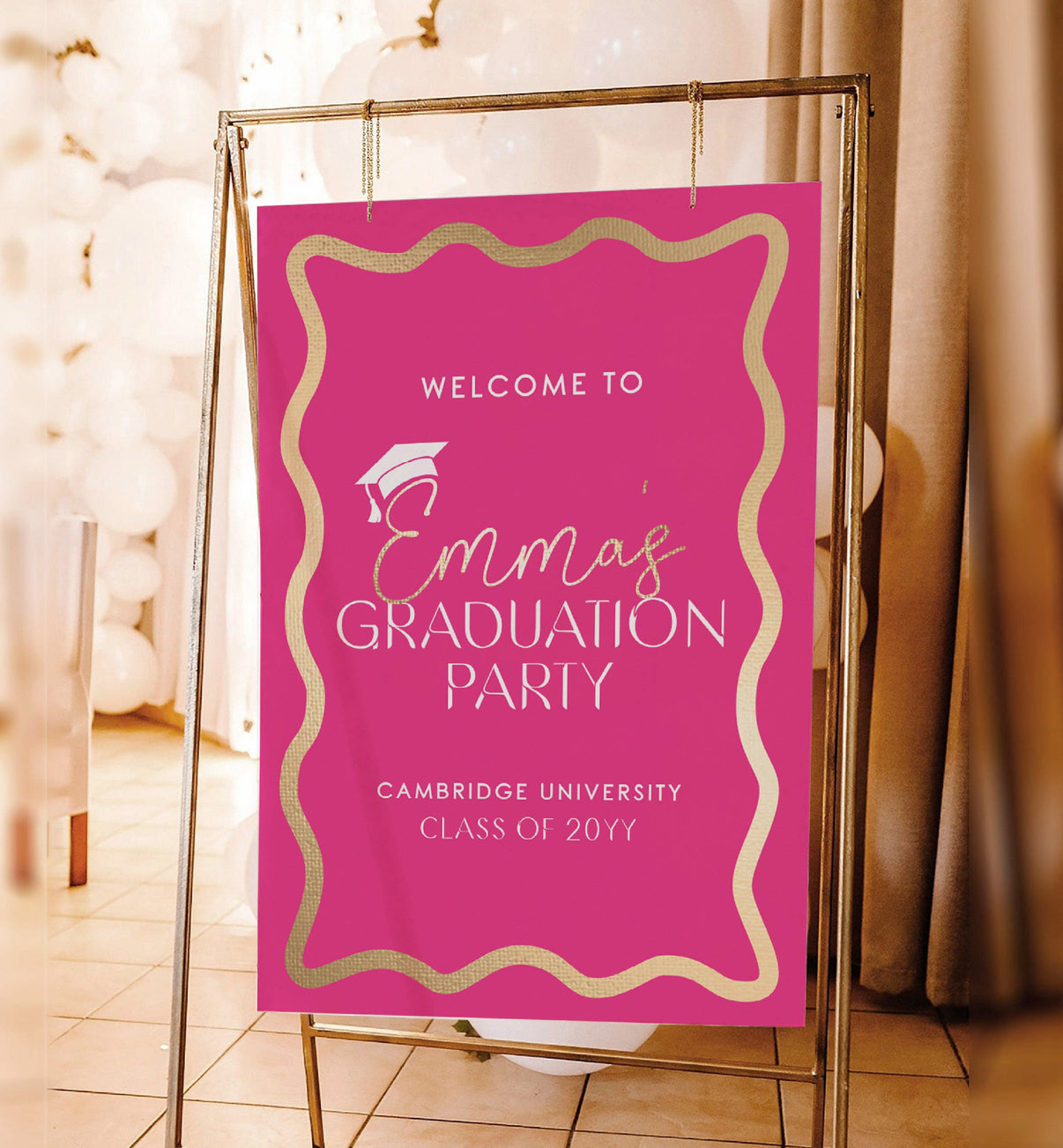 Wave Hot Pink Gold | Printable Graduation Welcome Sign Template – Black ...