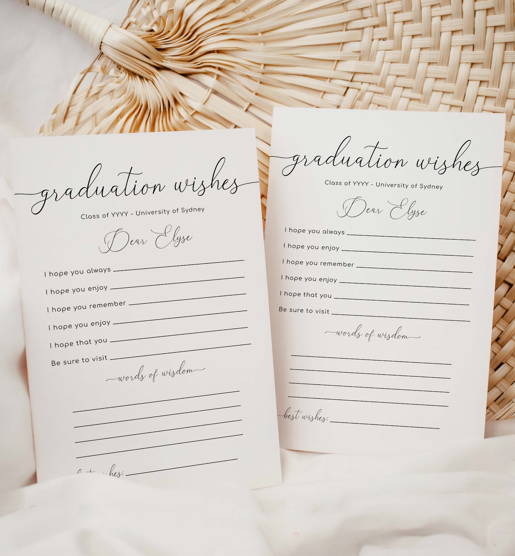 Quinn White | Printable Graduation Wishes Card Template – Black Bow Studio