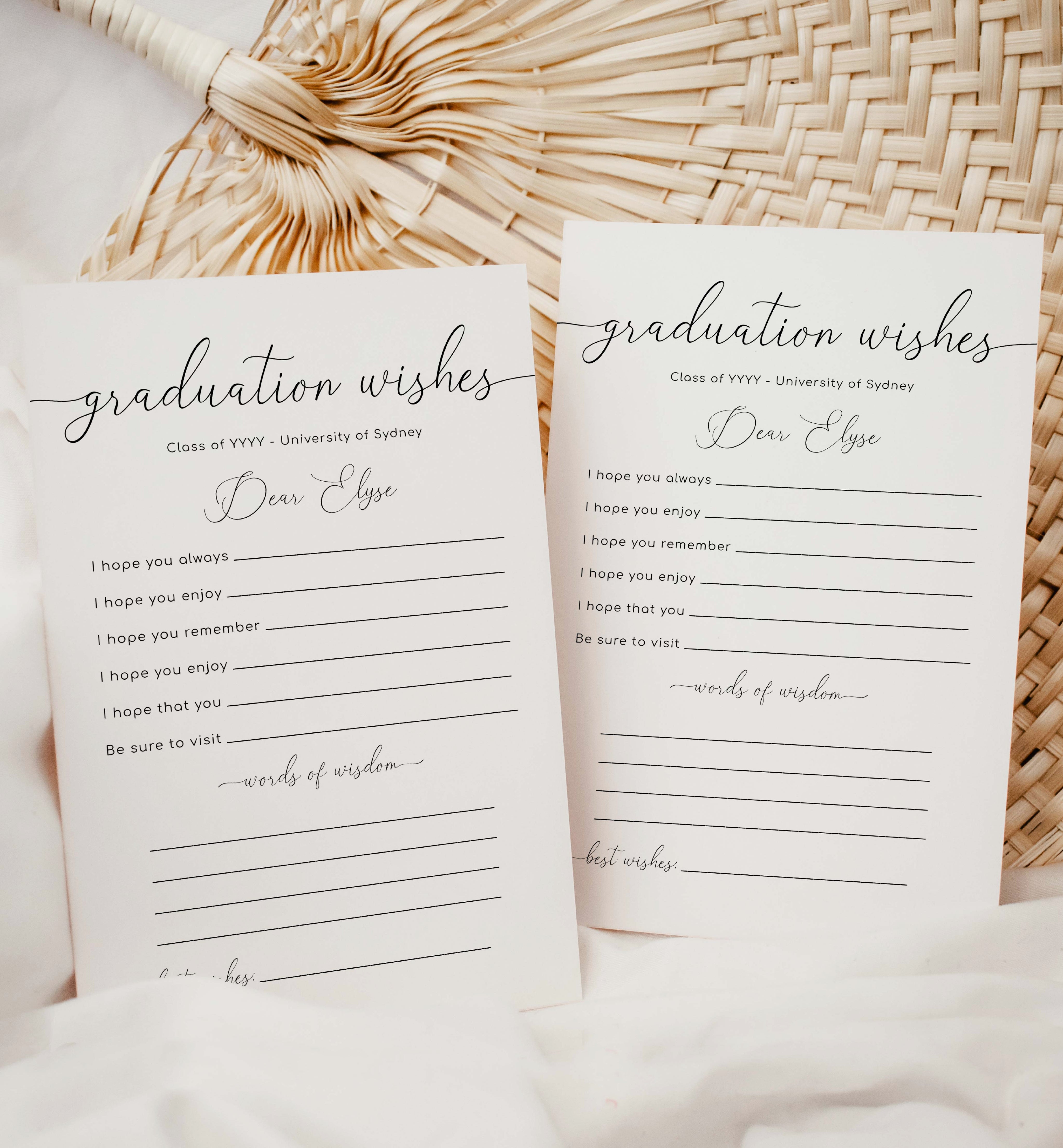 Quinn White | Printable Graduation Wishes Card Template – Black Bow Studio