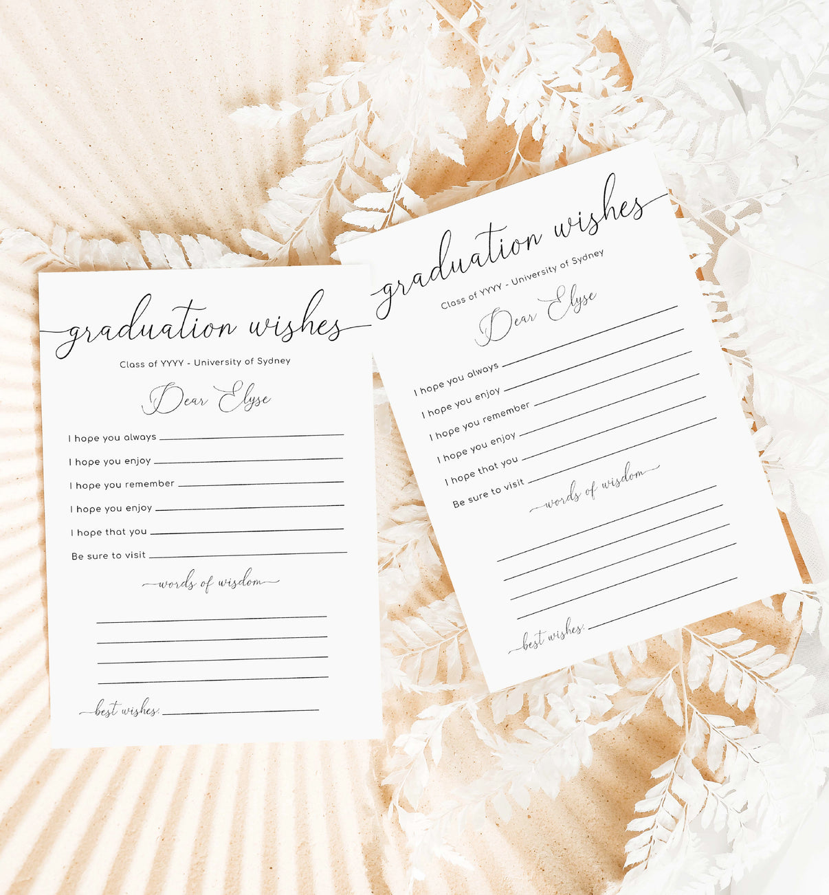 Quinn White | Printable Graduation Wishes Card Template – Black Bow Studio