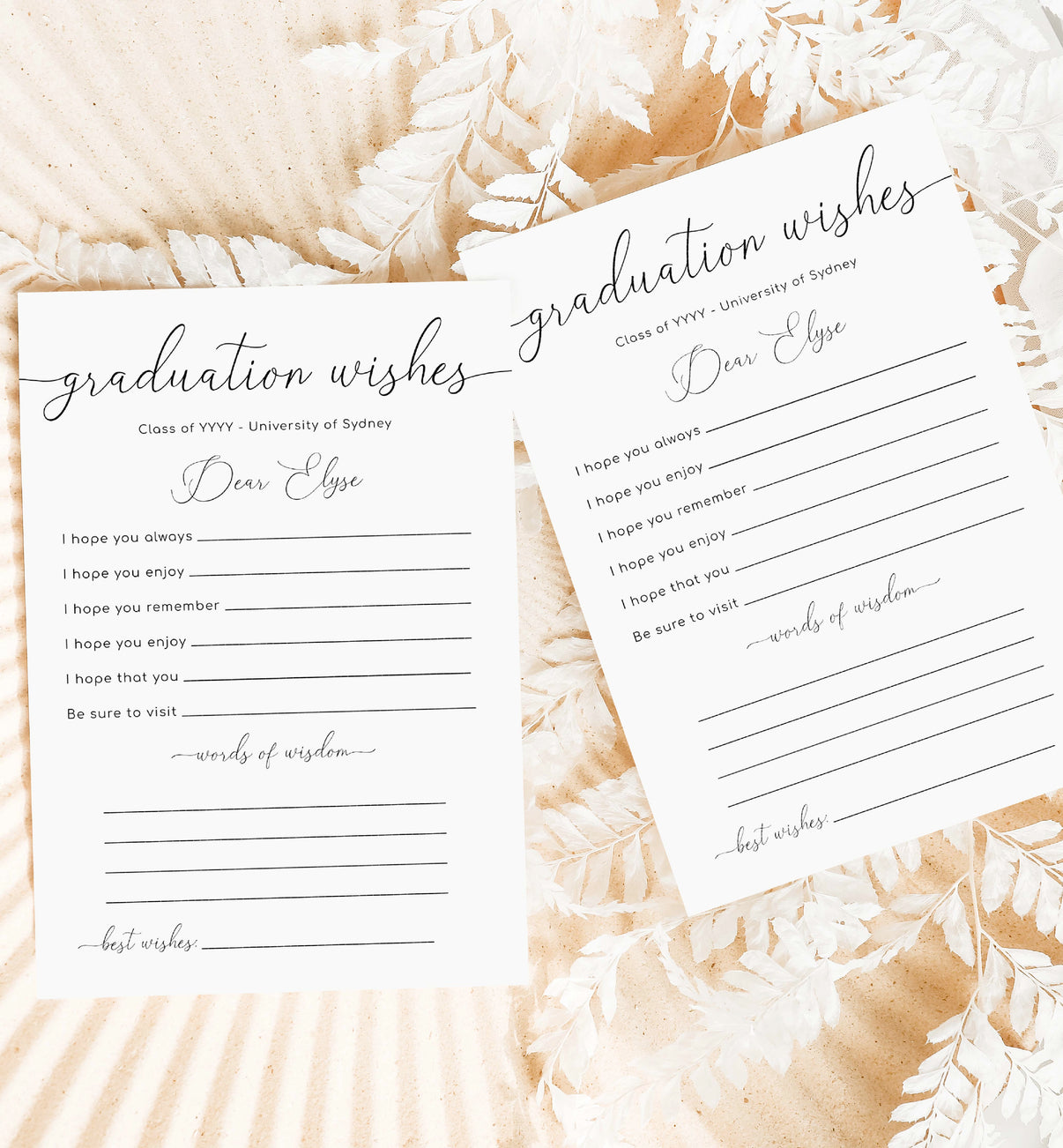 Quinn White | Printable Graduation Wishes Card Template – Black Bow Studio