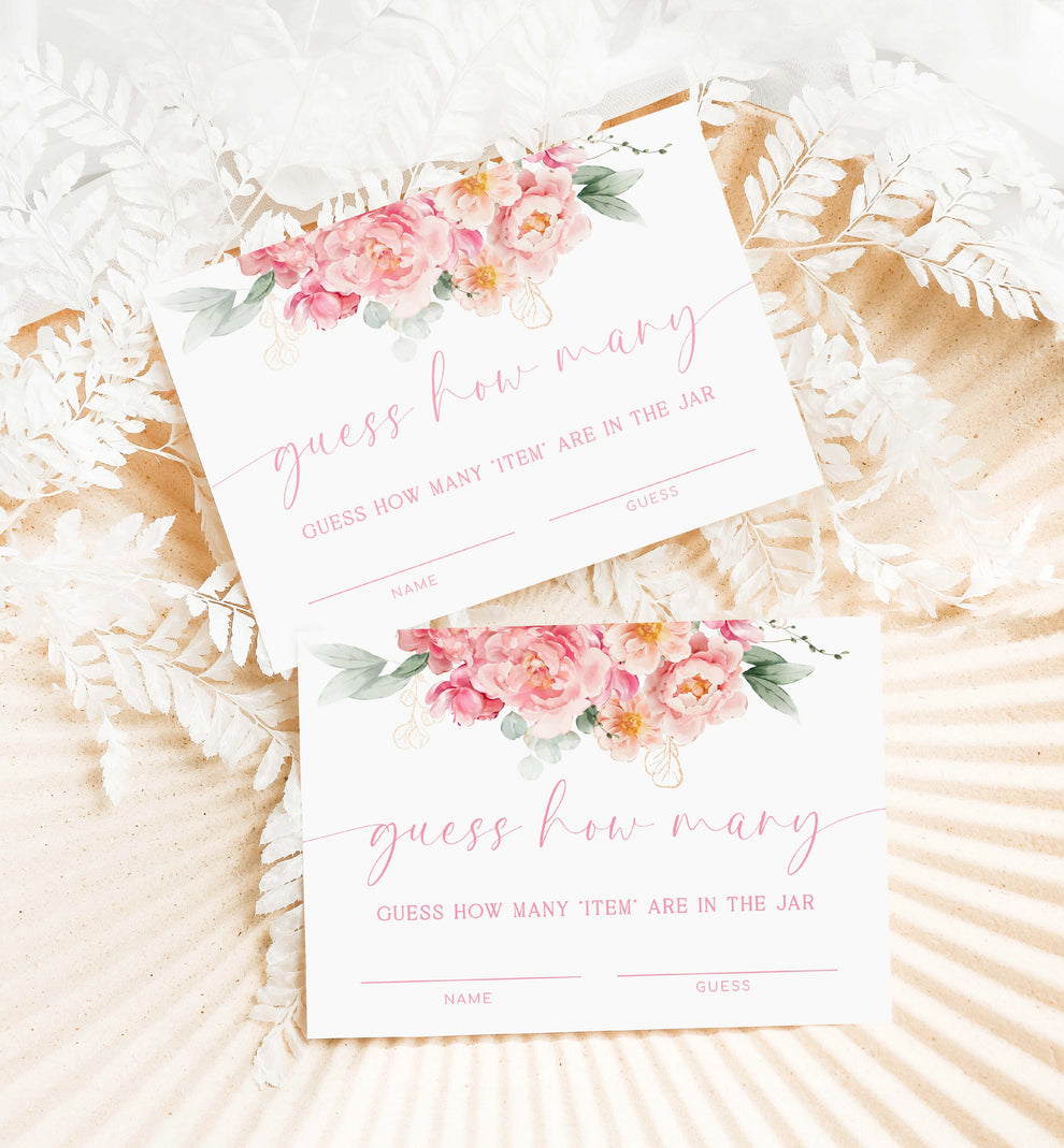 Piper Floral White | Printable Guess How Many Game Sign and Card Templ ...