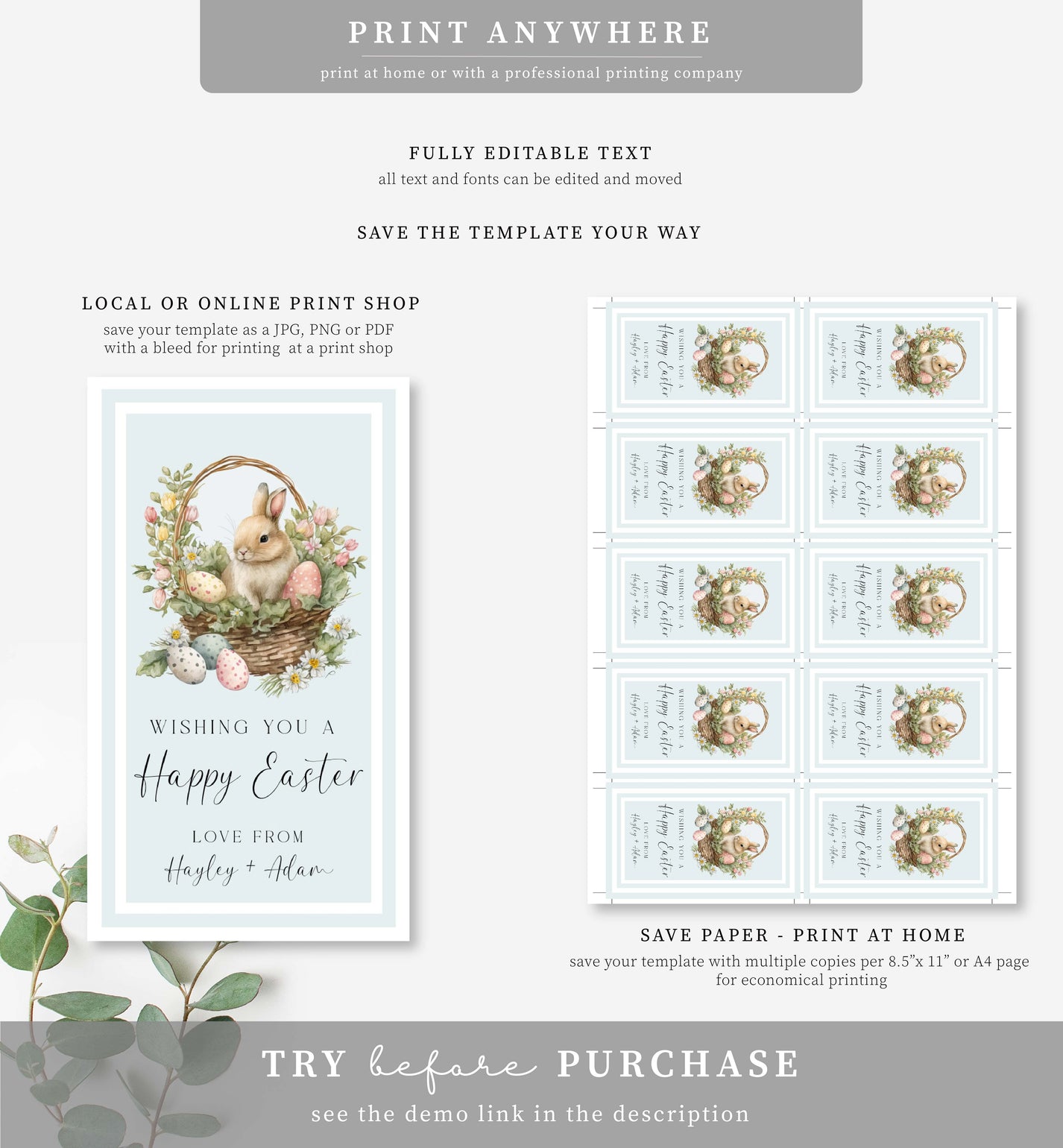 Easter Egg Blue | Printable Happy Easter Tag Template – Black Bow Studio
