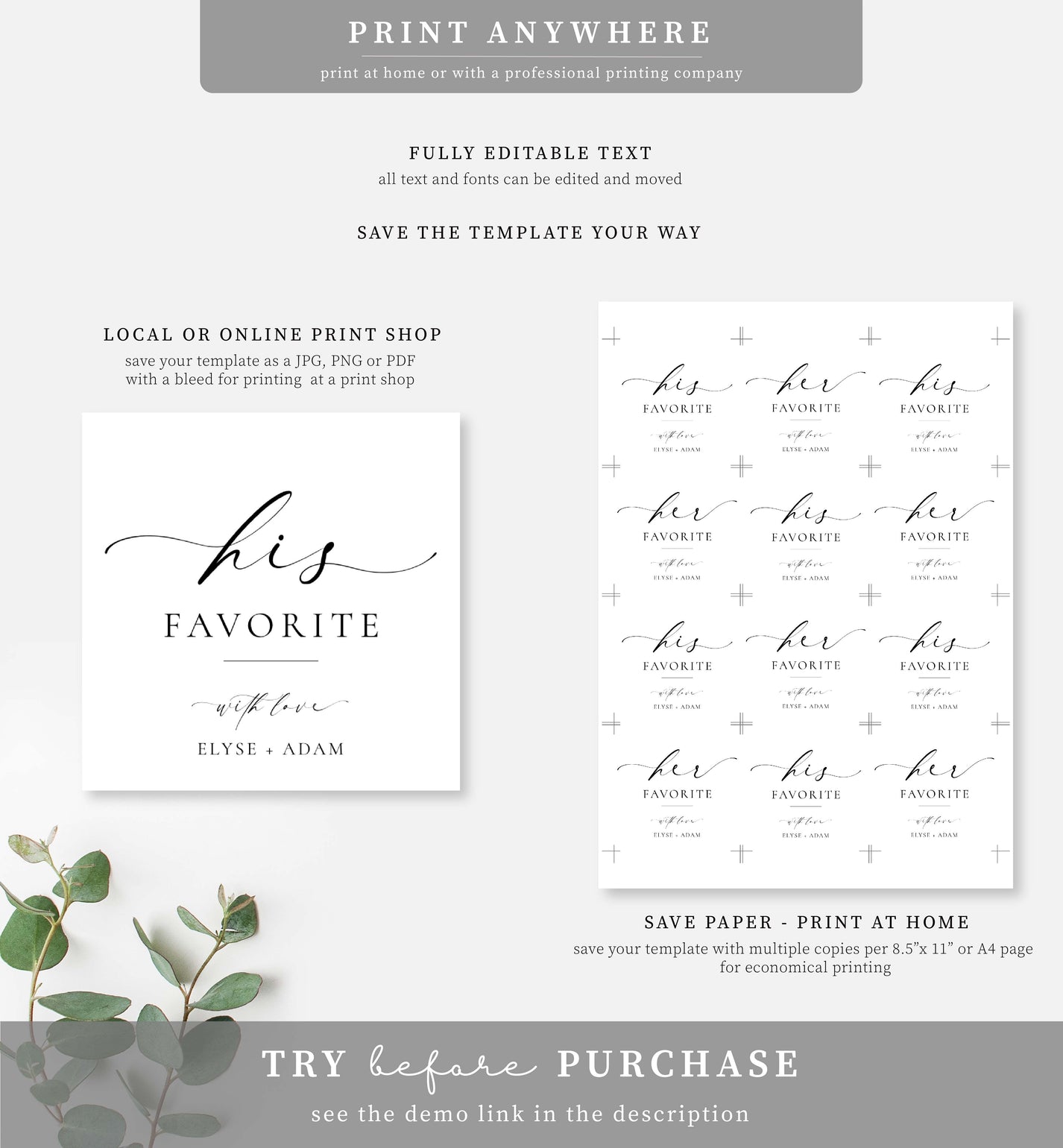 Ellesmere White | Printable His & Her Favourite Favour Tag Template ...
