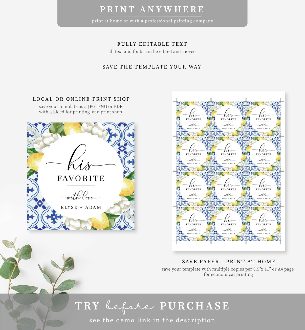 The Med Lemons | Printable His Her Favourite Favour Tags Template ...