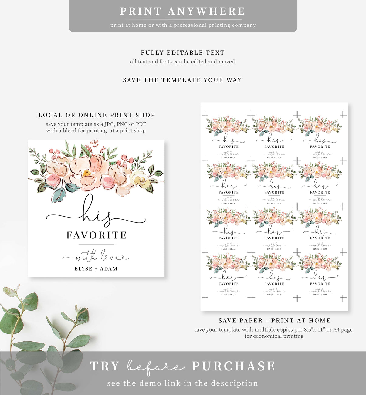 Cambridge Multi | Printable His & Her Favourite Favour Tag Template ...