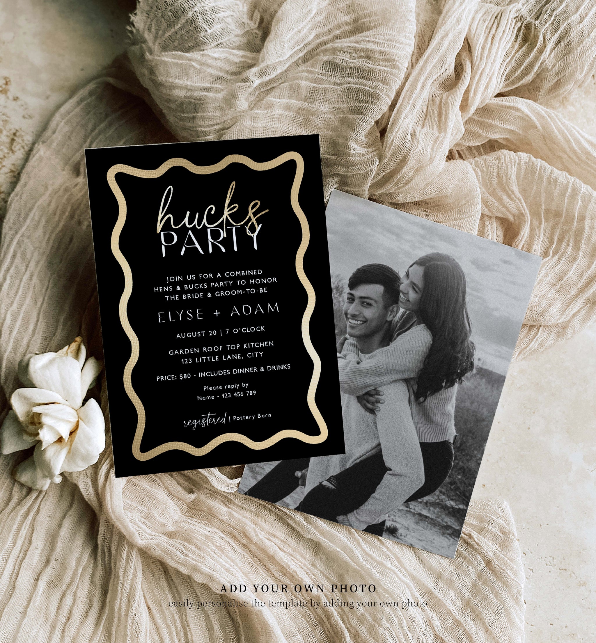 Wave Black Gold | Printable Hucks Party Invitation Template – Black Bow ...